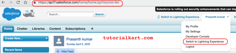 Switching From Salesforce Lightning Experience To Salesforce Classic Salesforce Tutorial